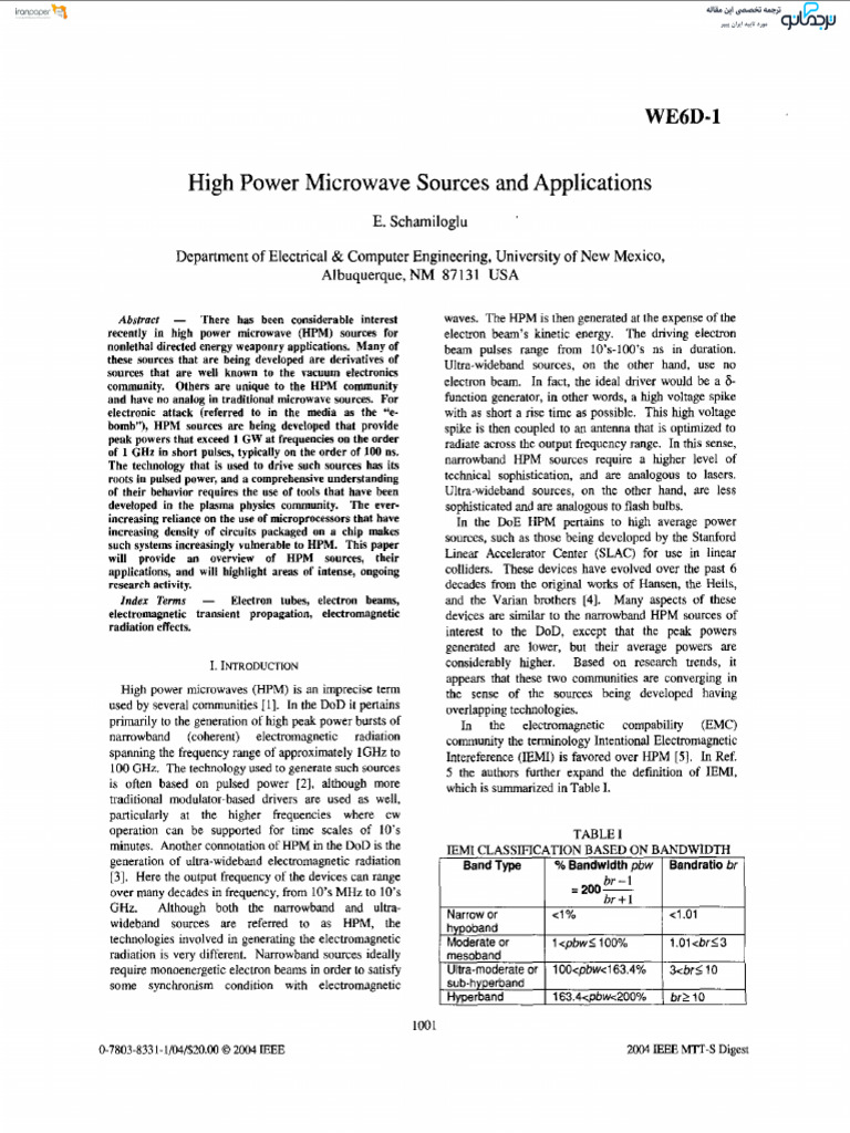 High Power Microwave Sources and Applications | PDF | Microwave | Electron