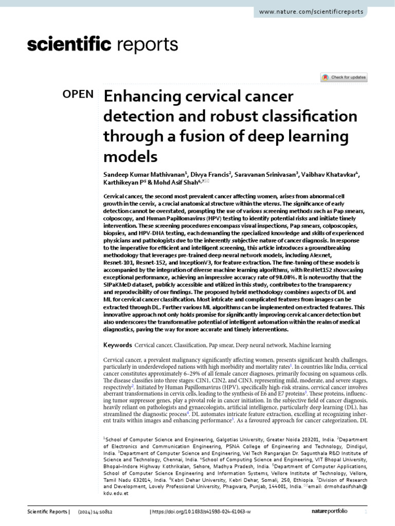 Enhancing Cervical Cancer Detection And Robust Classification Through A Fusion Of Deep Learning
