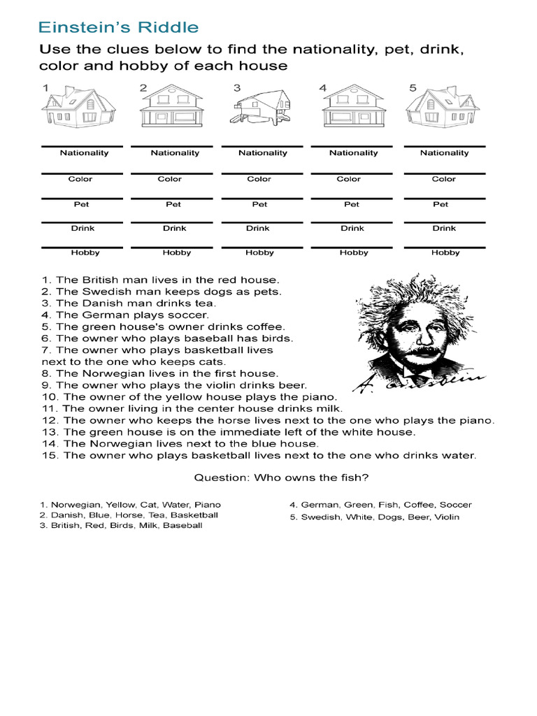 Einstein-Riddle-Worksheet - PNG 1.163×1.505 Pixels | PDF