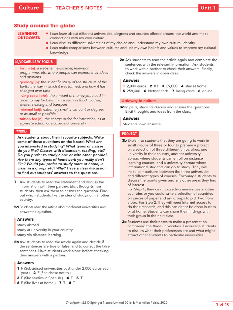 Checkpoint - B2 - TRF - Culture Worksheets - TN | PDF | Dieting | Thought