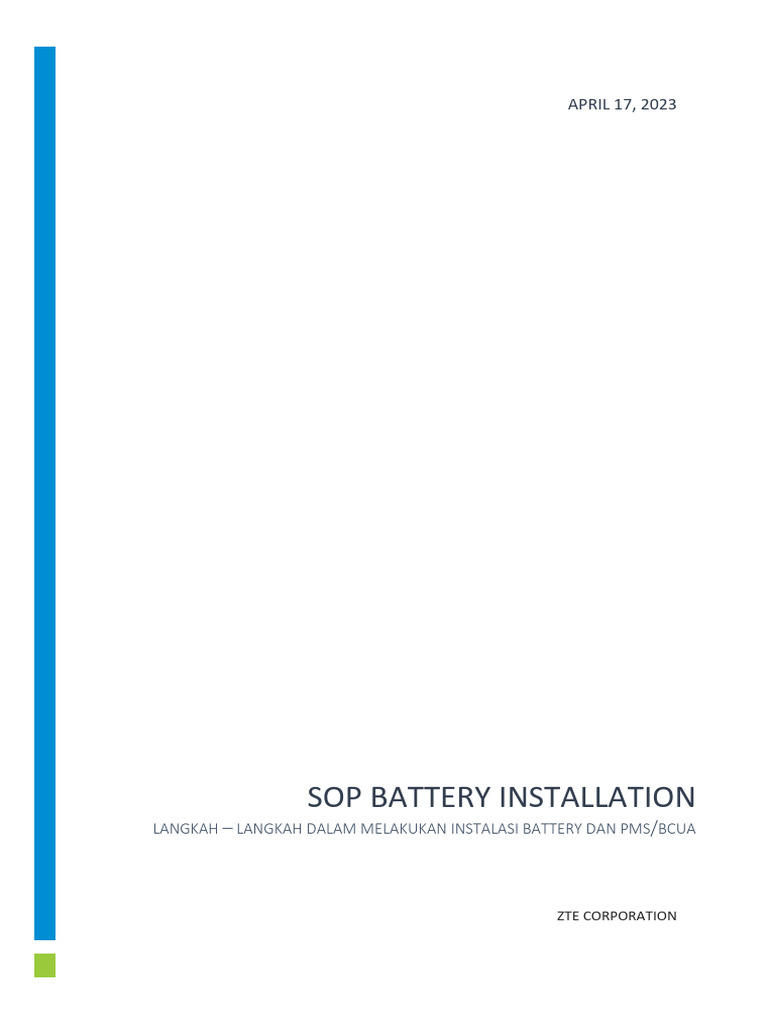 Prosedur SOP Instalasi Baterai ZTE | PDF | Teknologi & Rekayasa