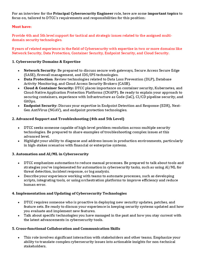 Principal Cybersecurity Engineer-Interview Tips | PDF | Computer Security | Security