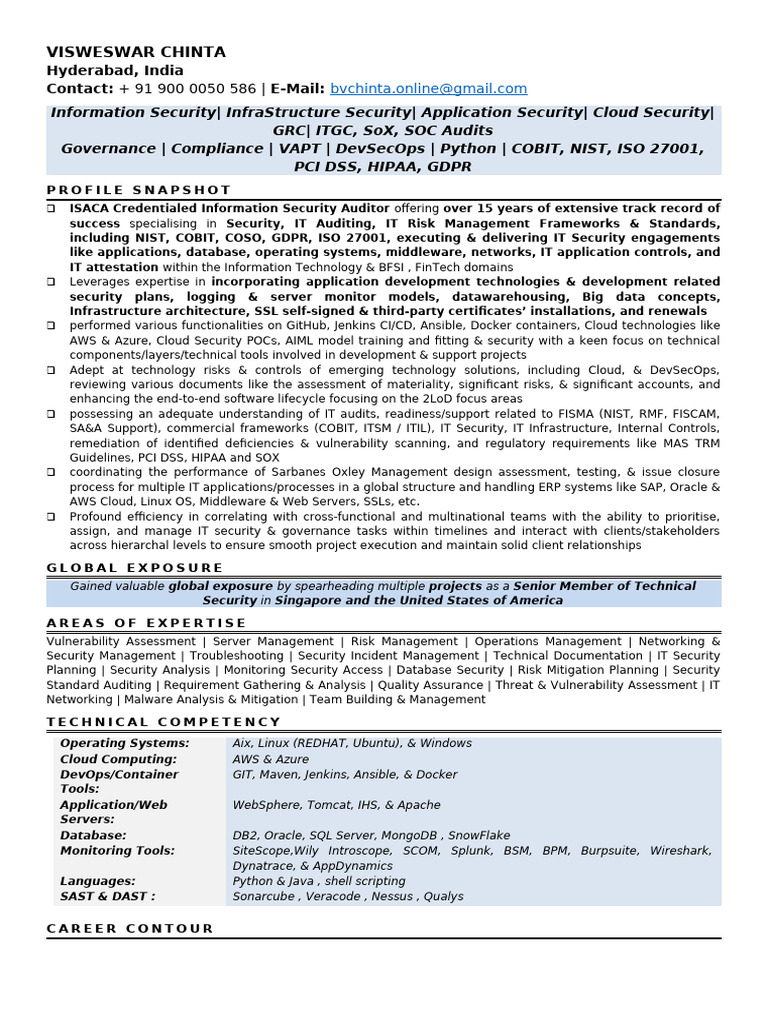 VisweswarC_CV | PDF | Computer Security | Security