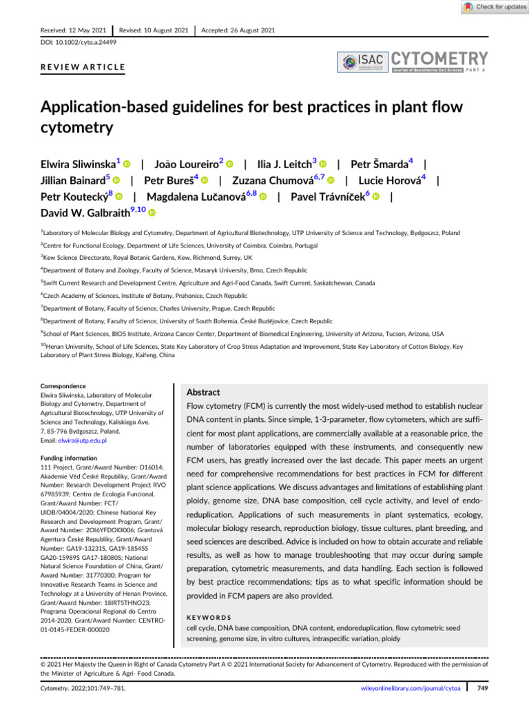 Cytometry PT A - 2021 - Sliwinska - Application Based Guidelines For ...