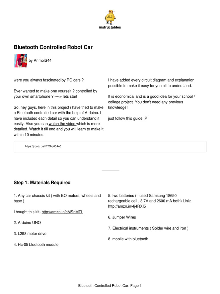 Arduino Bluetooth Controlled Robot Car 1 Pdf Arduino Electrical Components