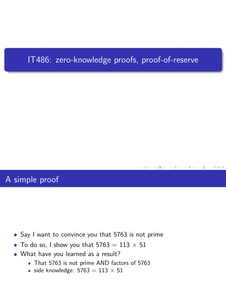 IT486 - Zero-Knowledge Proofs, Proof-Of-reserve - 486 - wk9 - ZK | PDF | Mathematical Proof ...