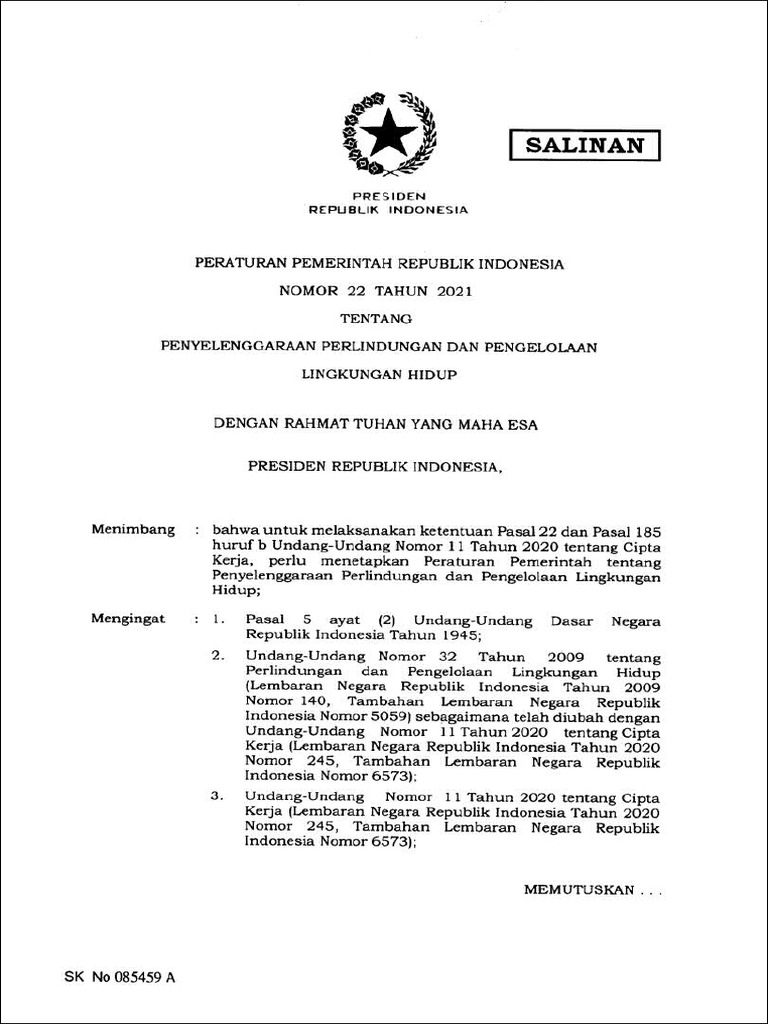 PP Nomor 22 Tahun 2021 | PDF
