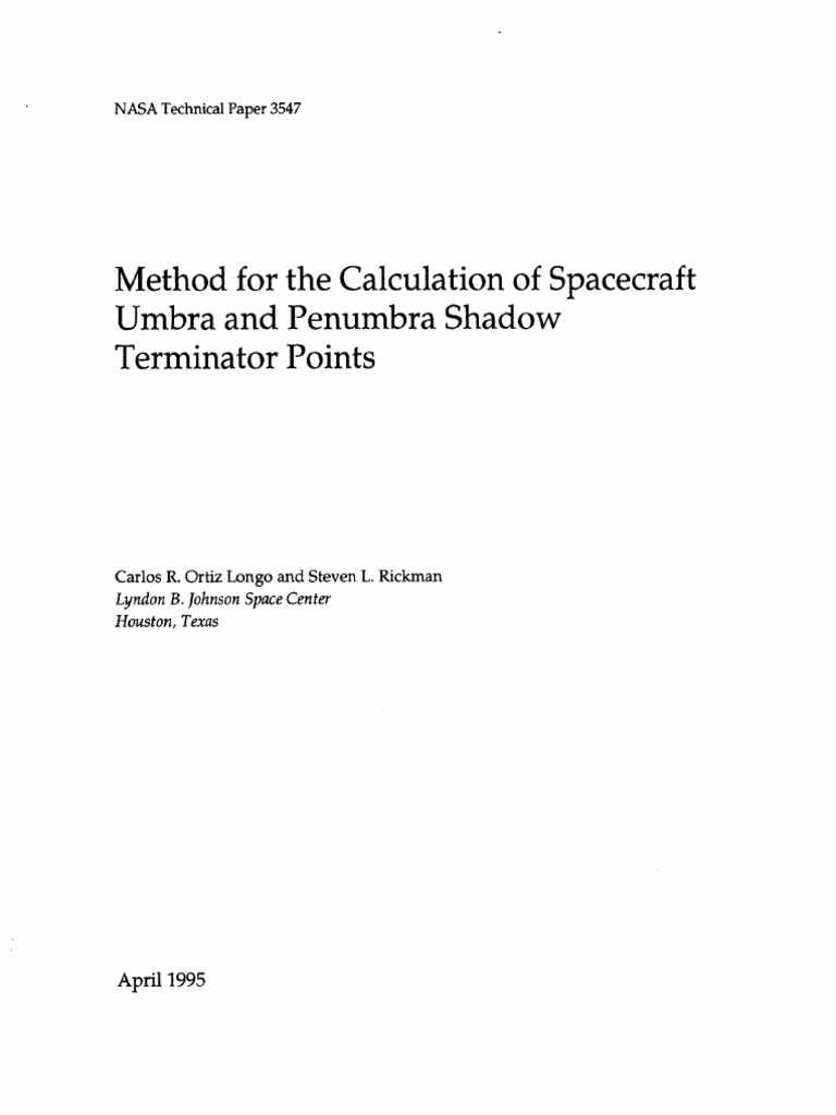 Method For The Calculation Umbra and Penumbra Shadow Terminator Points ...
