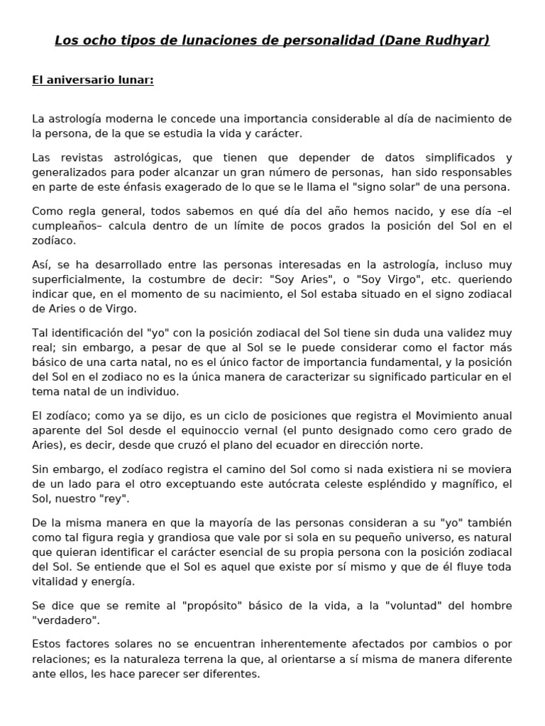 Los Ocho Tipos de Lunaciones de Personalidad | PDF | Zodíaco | Luna