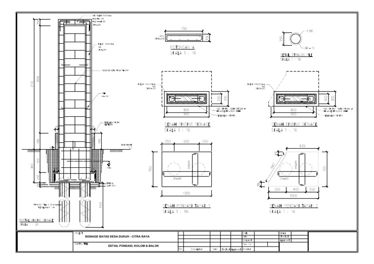 Detail Pondasi, Kolom & Balok Dinding Signage | PDF