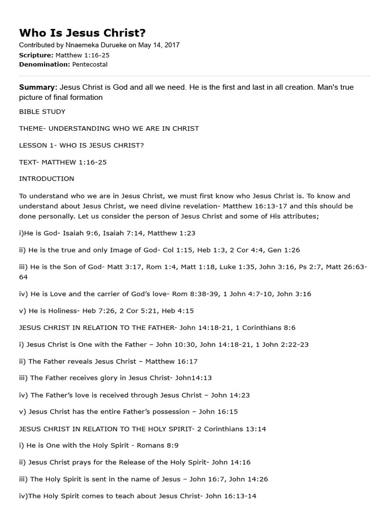 Who Is Jesus Christ | PDF | God The Father | Gospel Of John