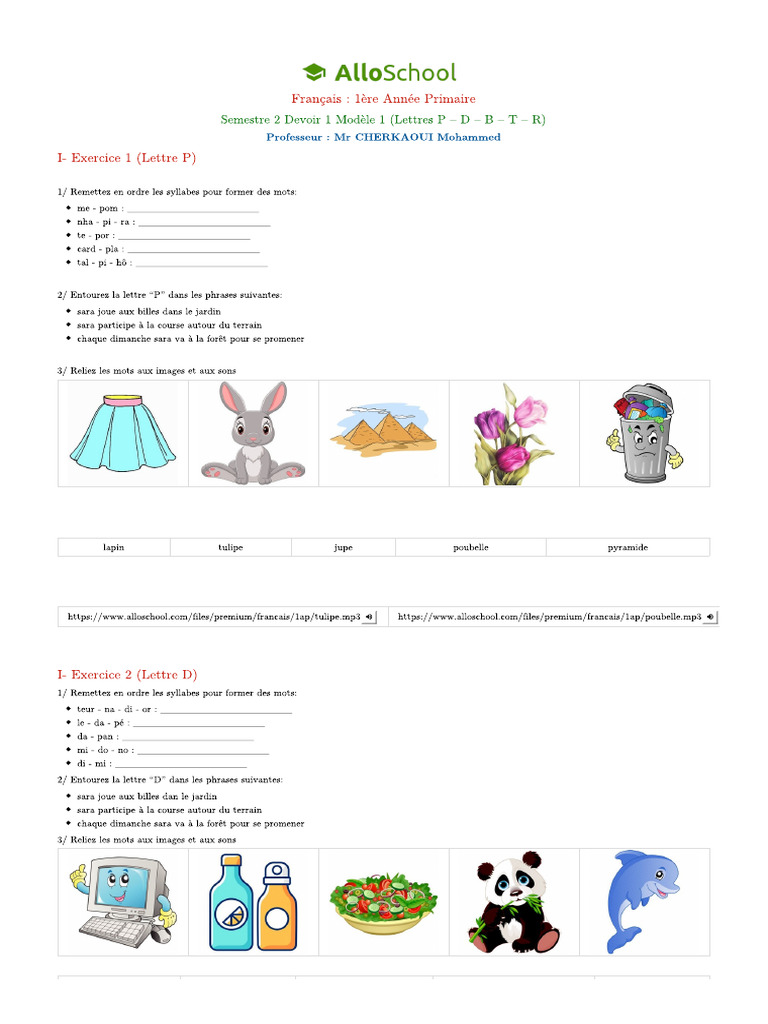 Semestre 2 Devoir 1 Modele 1 Francais 1ap | PDF
