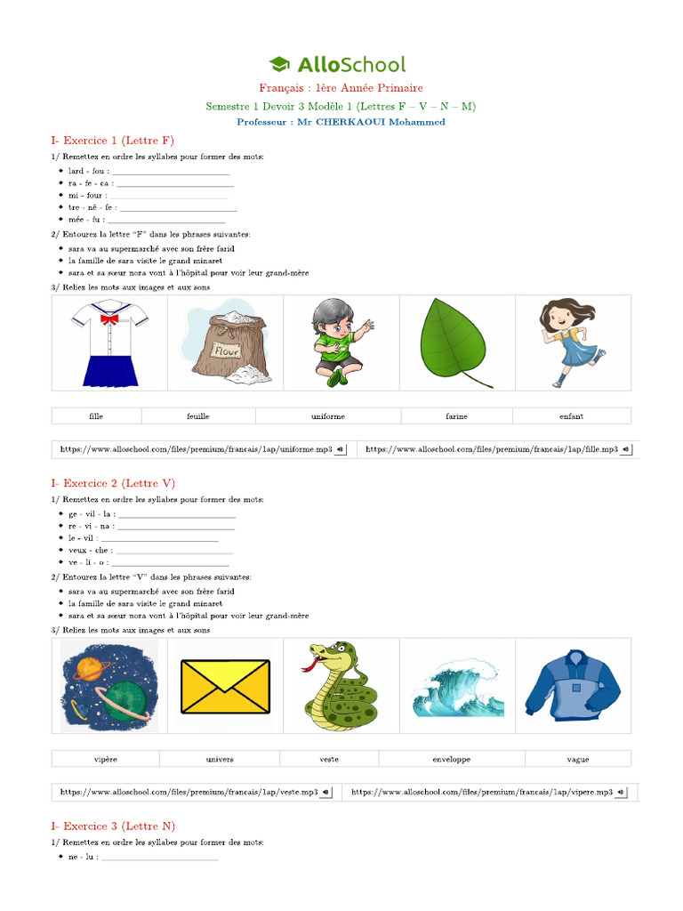 Semestre 1 Devoir 3 Modele 1 Francais 1ap | PDF