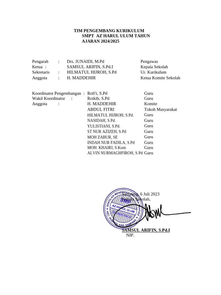 Tim Pengembang Kurikulum SMPT 2024/2025 | PDF | Kesehatan Holistik