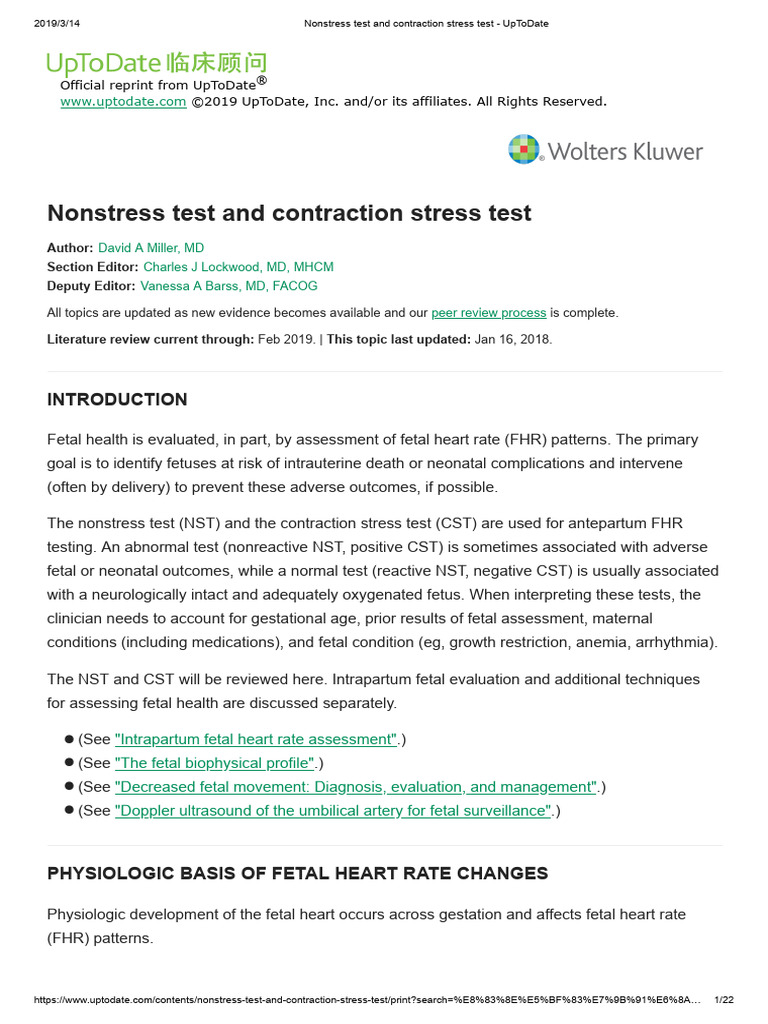 Nonstress Test and Contraction Stress Test - UpToDate | PDF ...
