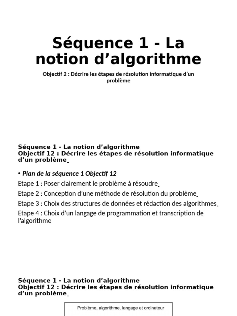 Séquence 1 - La Notion D'algorithme-Objectif 2-Décrire Les Étapes de Résolution Informatique D ...