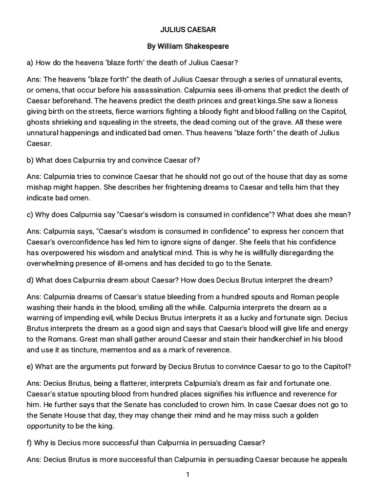 Julius Caesar Textual Question Answers | PDF | Mark Antony | Julius Caesar