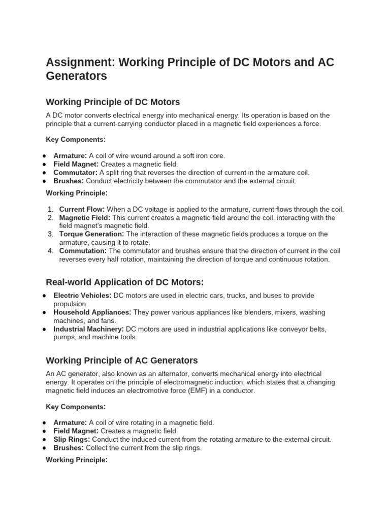 Working Principles of DC Motors and Generators | PDF | Electric Motor ...