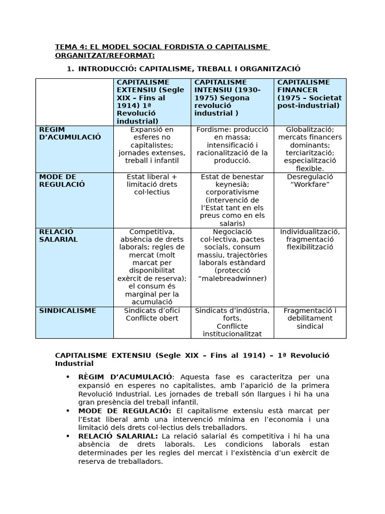 Tema 4 El Model Social Fordista o Capitalisme Organitzat-Reformat | PDF
