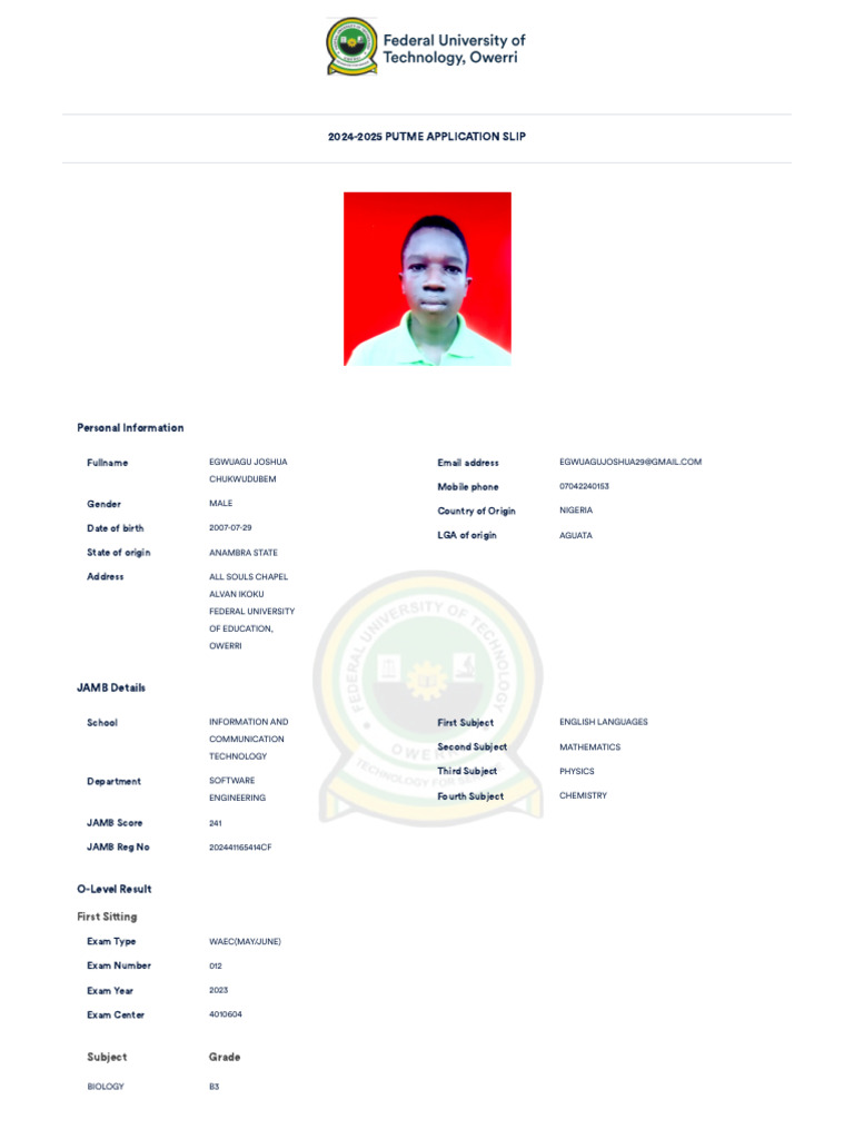 Futo SM Post-Utme 2024 | PDF