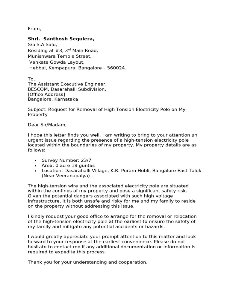 Request for Electric Pole Removal | PDF | Technology & Engineering