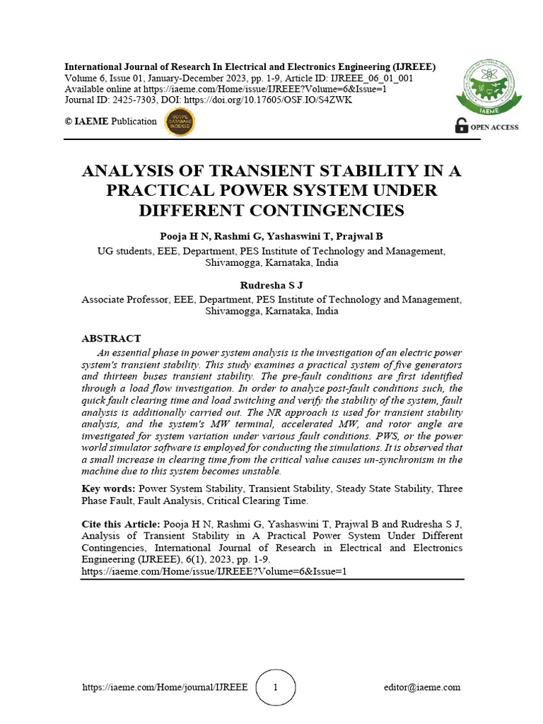 Analysis of Transient Stability in A Pra | PDF | Electric Power ...