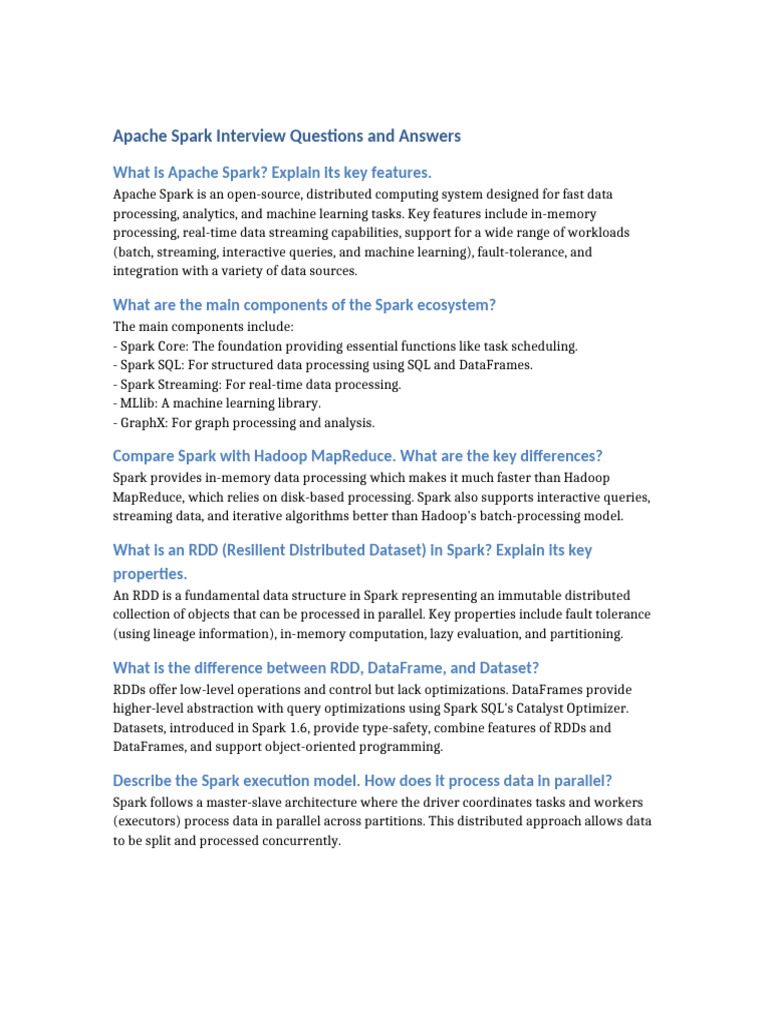 Extended Spark Interview QA | PDF | Apache Spark | Information Technology