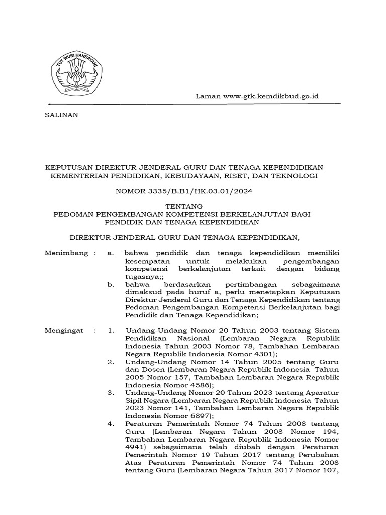 Salinan Kepdirjen Tentang Pengembangan Kompetensi Berkelanjutan PTK | PDF