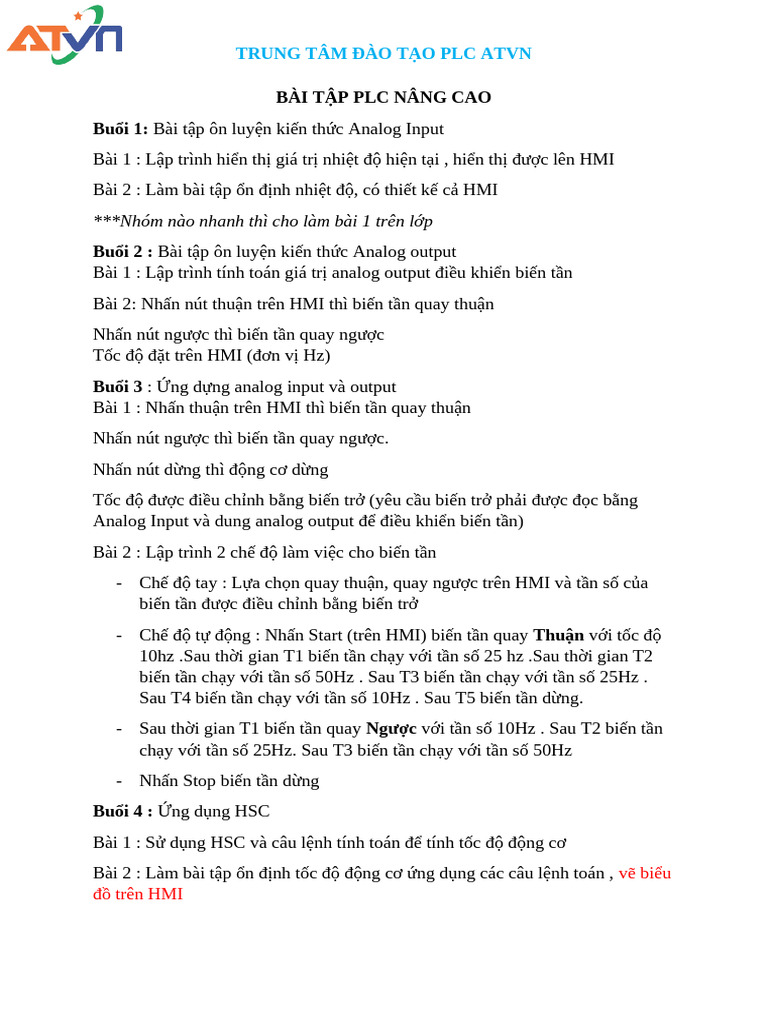 Bài Tập Về Nhà PLC Nâng Cao | PDF