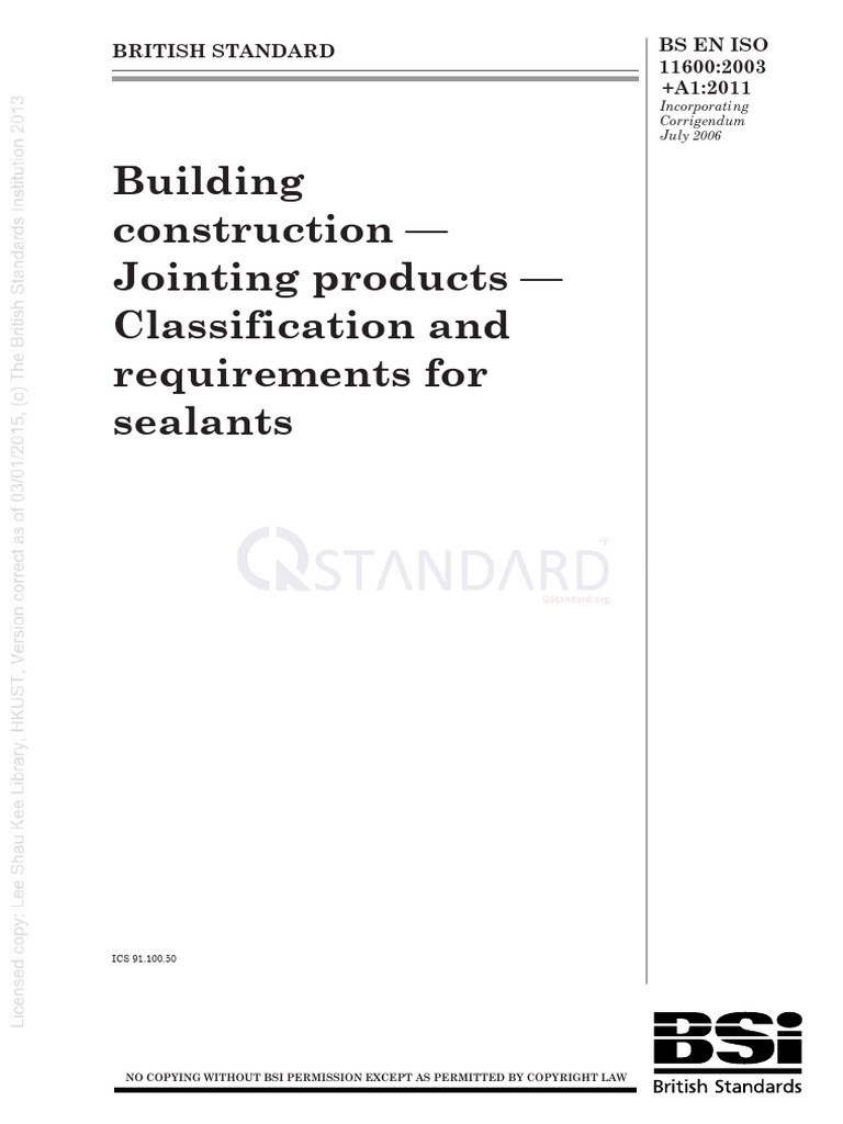 BS EN ISO 11600:2003 Sealant Standards | PDF | International ...
