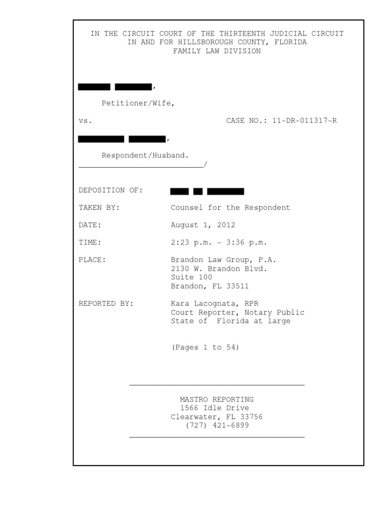 Example Deposition Transcript Of Divorce Pdf Echocardiography