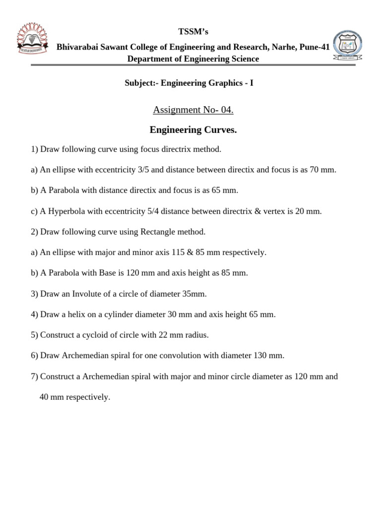 Engineering Graphics Assignment: Curves | PDF