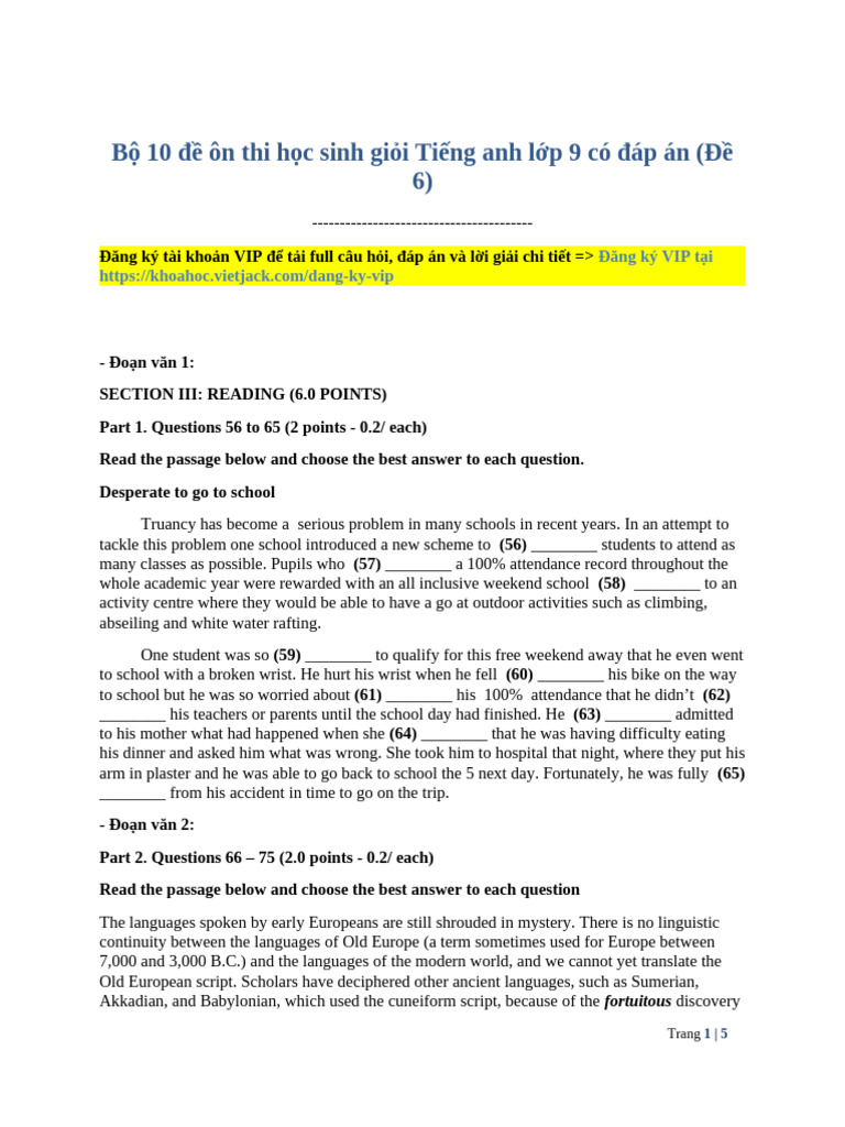 Bo 10 de On Thi Hoc Sinh Gioi Tieng Anh Lop 9 Co Dap An de 6 - 2024 - 11 - 21 | PDF | Cuneiform ...