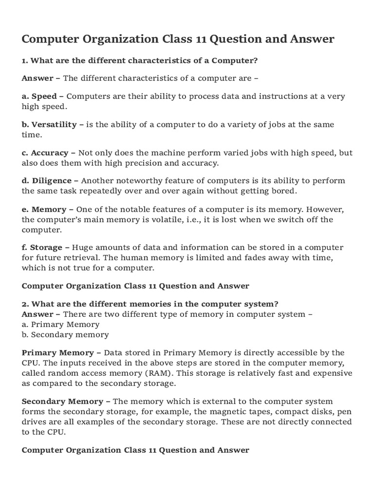 IT 802 Computer Organization Class 11 Question and Answer Book Back | PDF | Computer Data ...