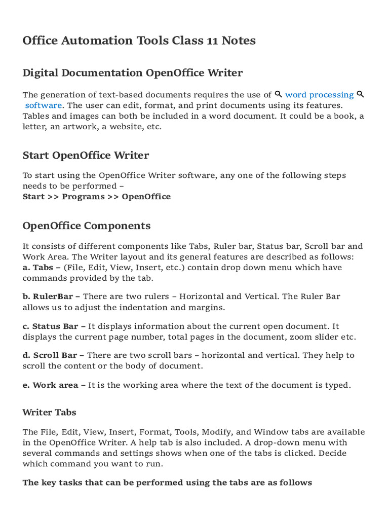 Office Automation Tools Class 11 Notes | PDF | Spreadsheet | Typefaces