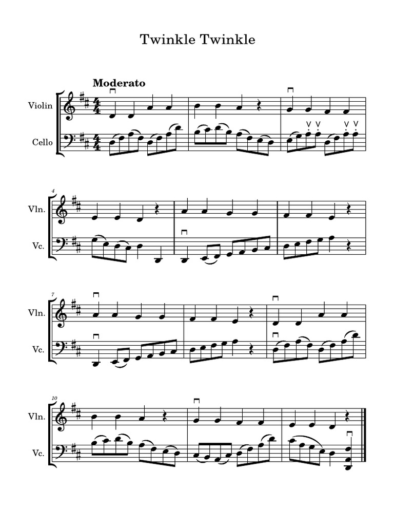 Twinkle Twinkle - Cello:violin Duet | PDF