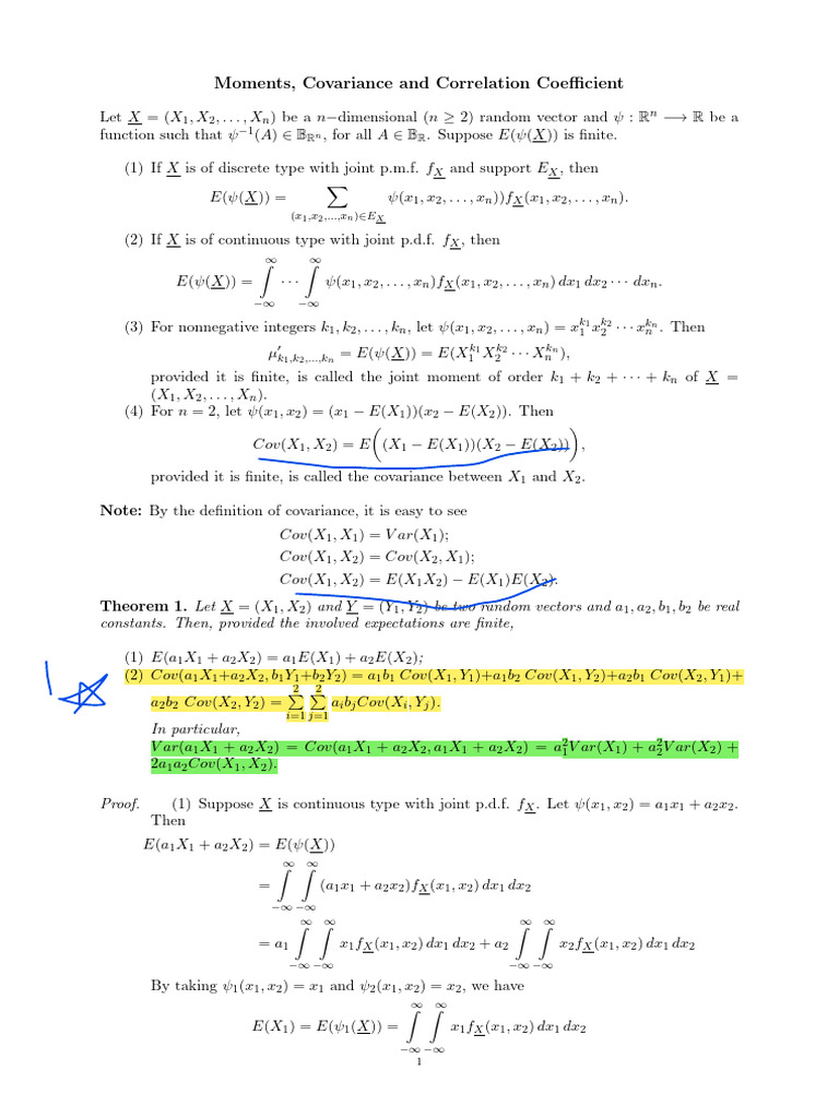 L16 Moments, Covariance and Correlation Coefficient | PDF | Abstract Algebra | Mathematical Objects