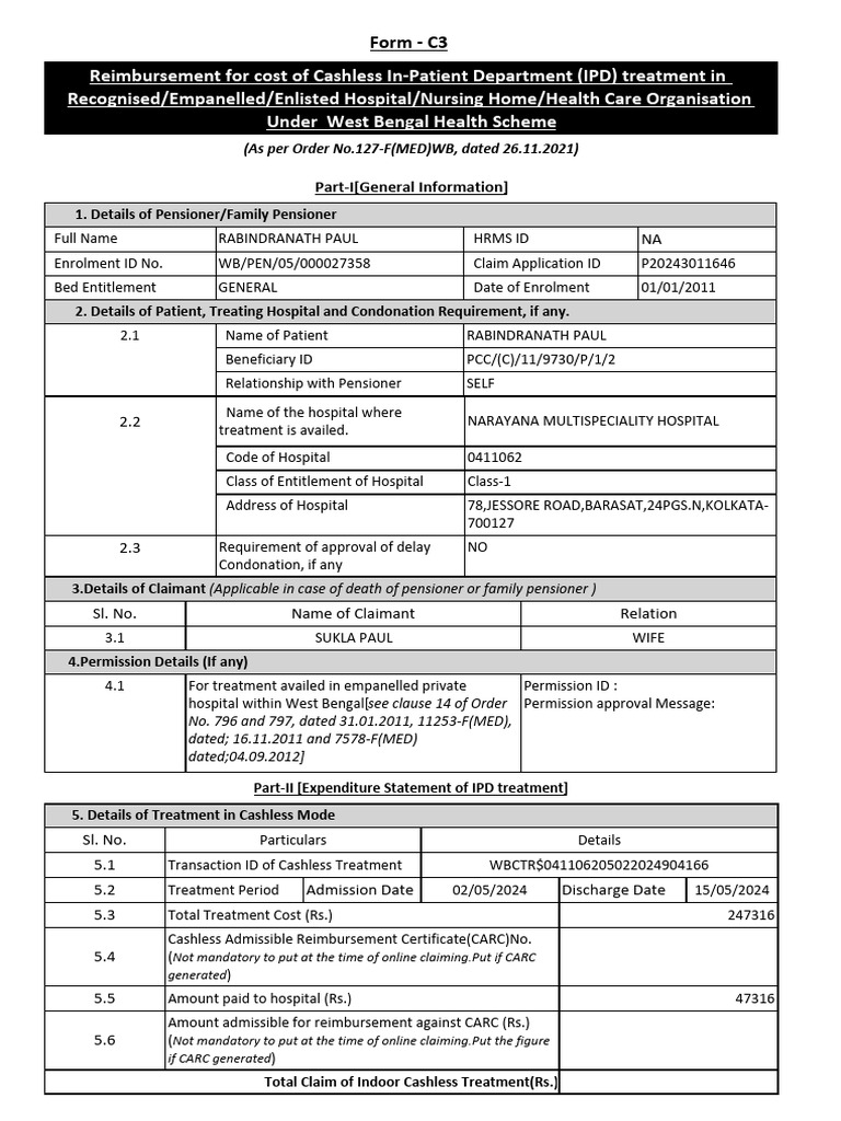 WBHS Carc Ipd App Form Pen | PDF | Hospital | Health Care