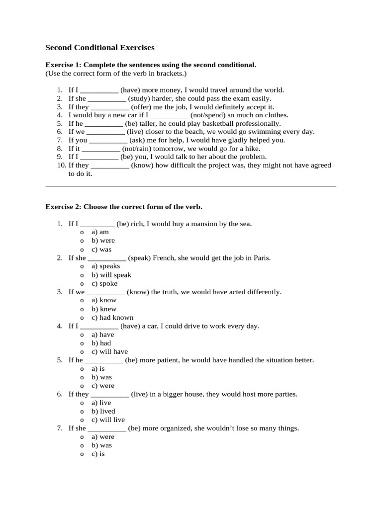 Second Conditional Exercises | PDF | Language Arts & Discipline ...