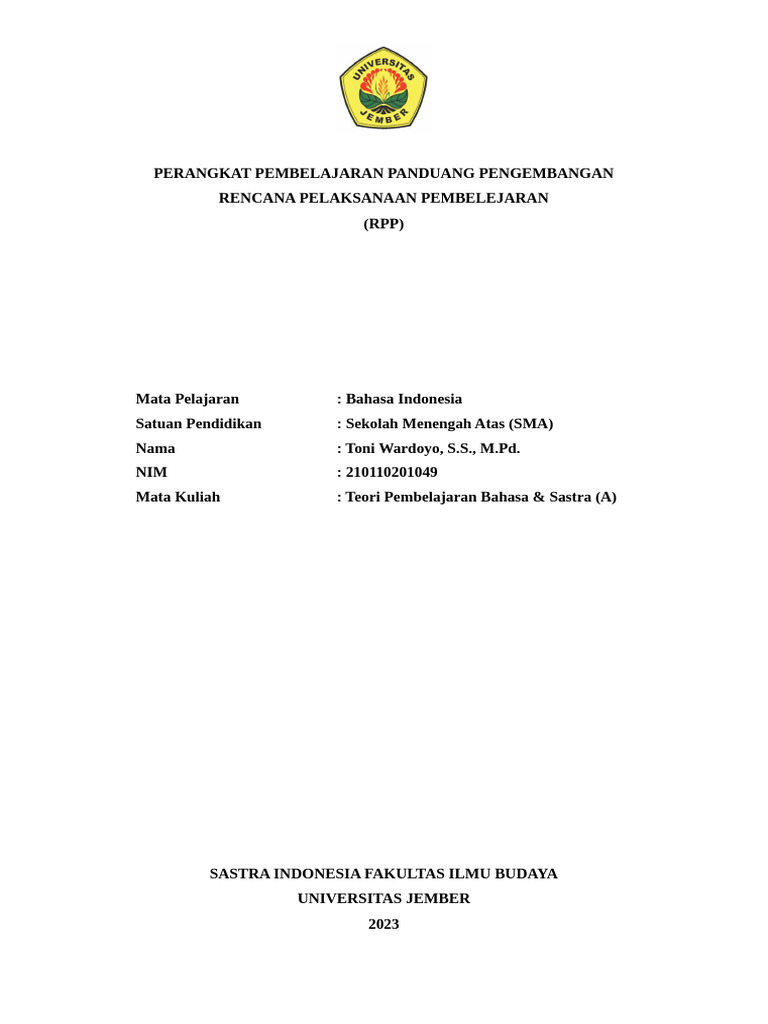 Tugas RPP Kelas X SMA Kurikulum Merdeka 2021 | PDF