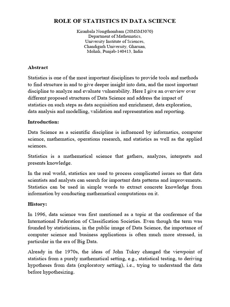 Role of Statistics in Data Science | PDF | Statistics | Linear Regression