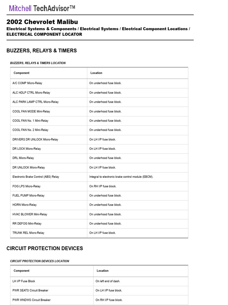 Electrical Component Locator | PDF | Throttle | Automotive Technologies