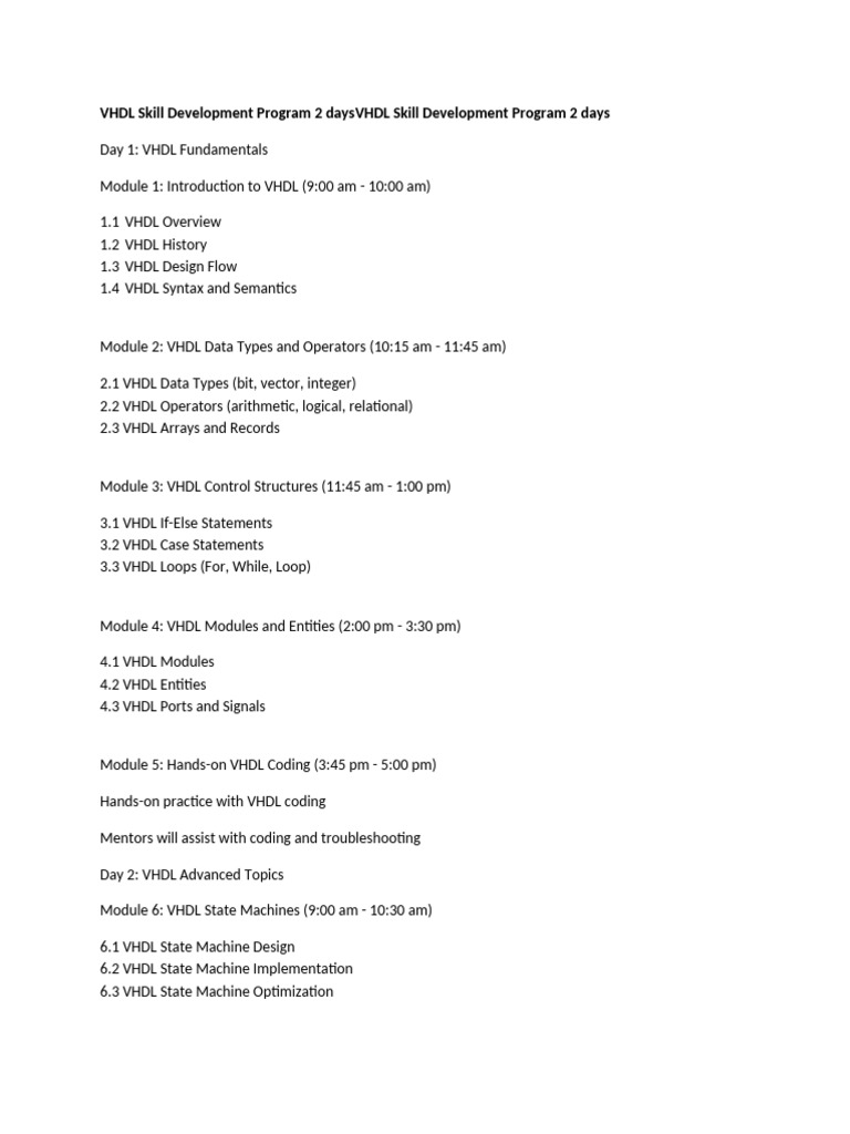 VHDL Skill Development Program 2 daysVHDL Skill Development Program 2 Days | PDF | Vhdl ...