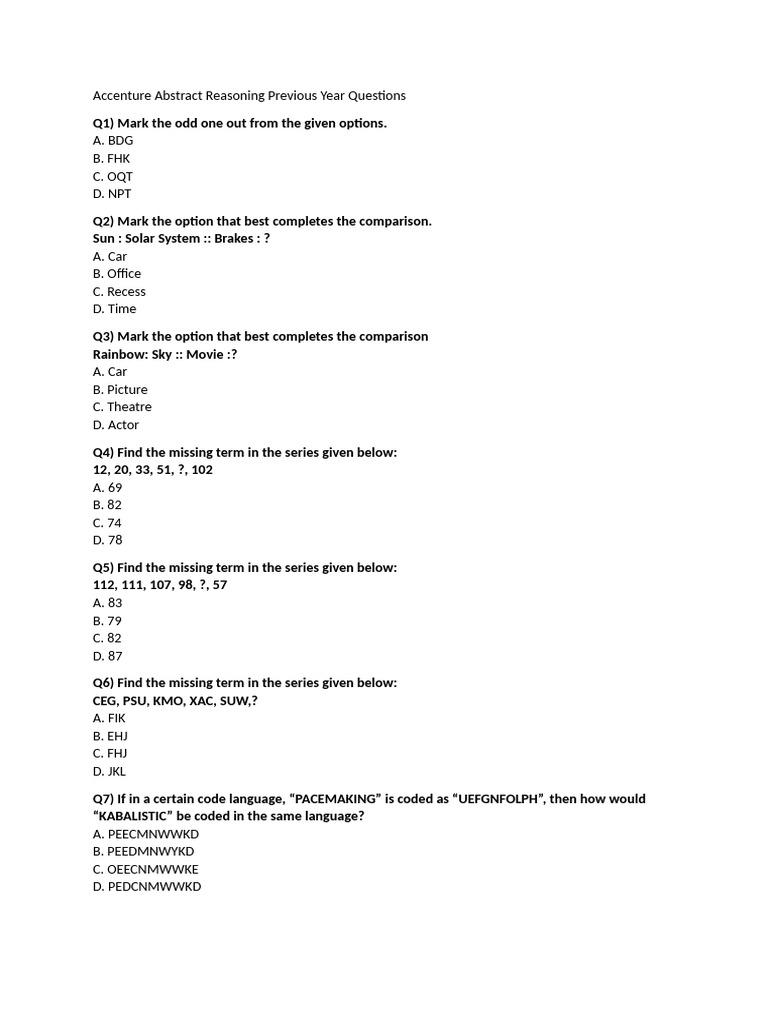 Accenture Abstract & Critical Reasoning Questions | PDF