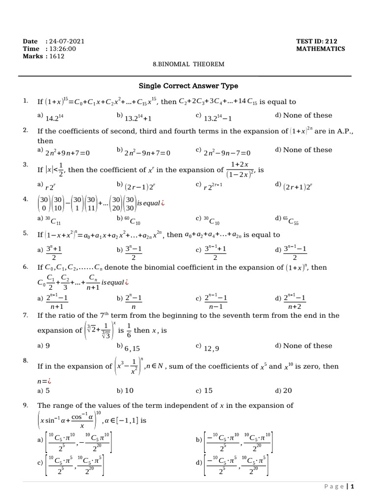 Binomial Theorem | PDF | Mathematics | Algebra