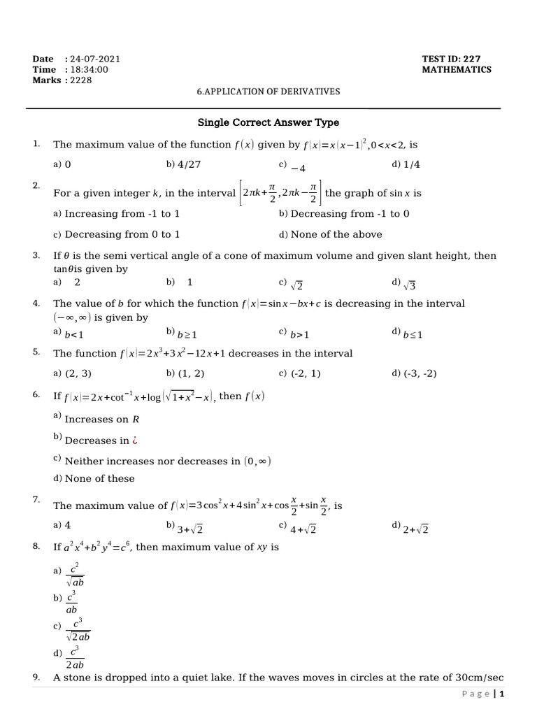 Application of Derivatives | PDF | Tangent | Sphere