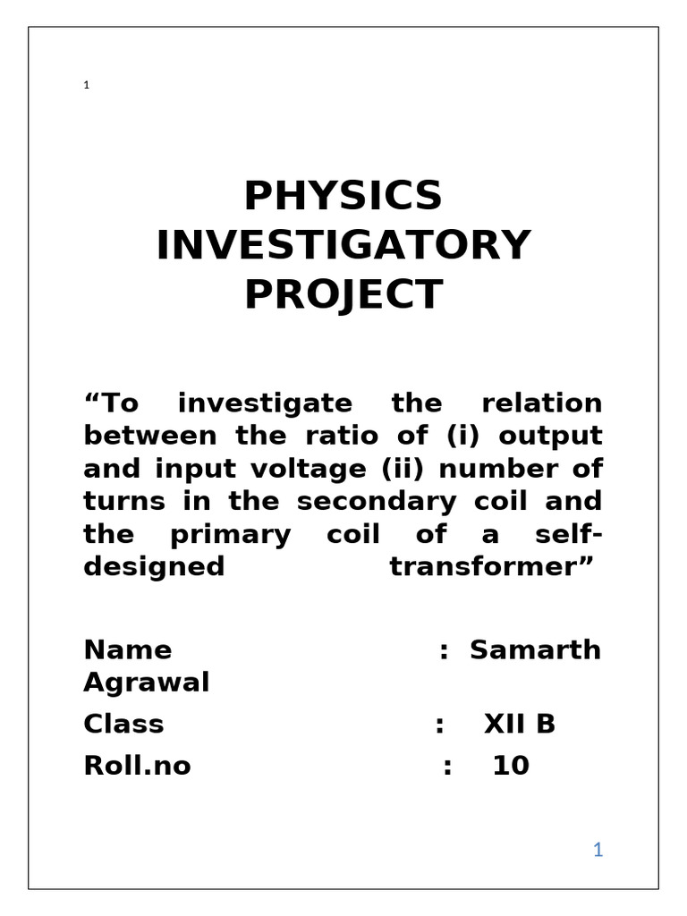 To Investigate Relation Between The Ratio of Input and Output Voltage and Number of Turns of A ...