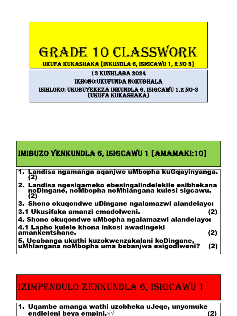 Ukufa Kukashaka: Grade 10 Overview | PDF