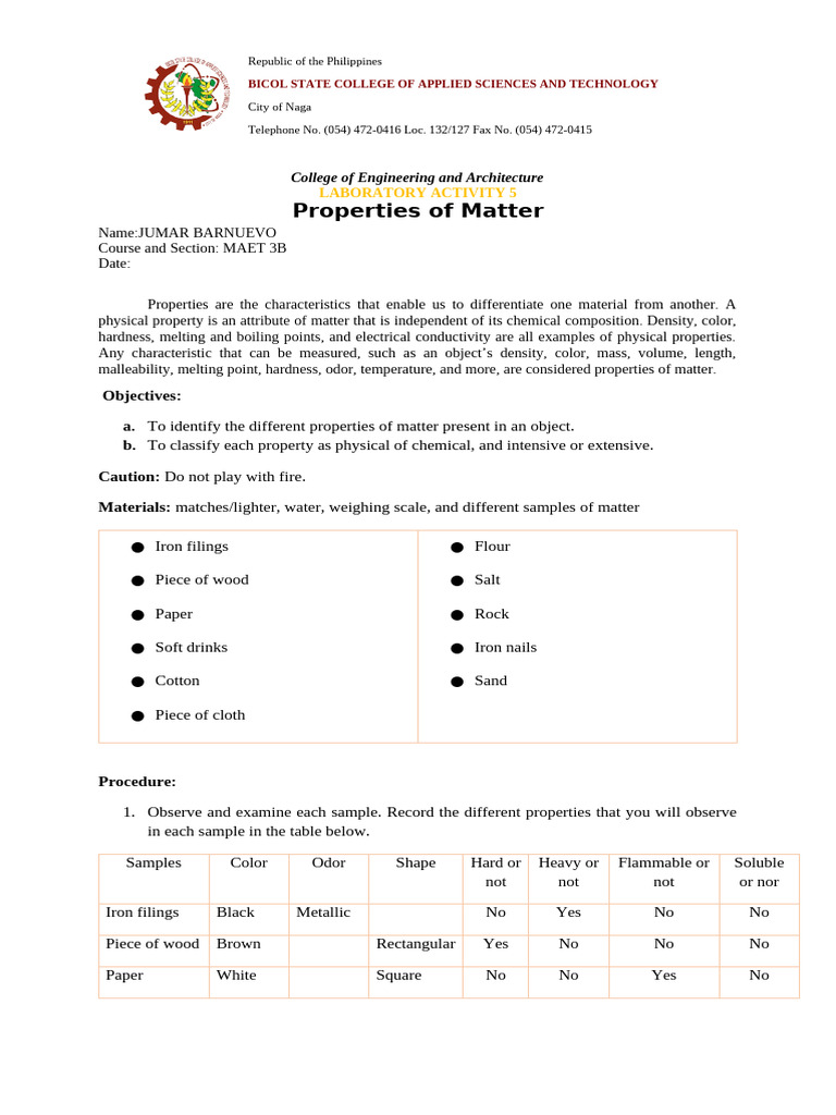 Jumar Barnuevo MAET 3B LAB ACT 5 | PDF | Hardness | Chemical Substances