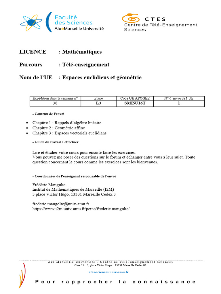 Cours de géométrie et algèbre linéaire | PDF | Base (algèbre linéaire ...